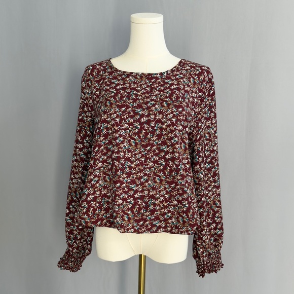 Allison Joy | Tops | Allison Joy Burgundy Floral Blouse | Poshmark